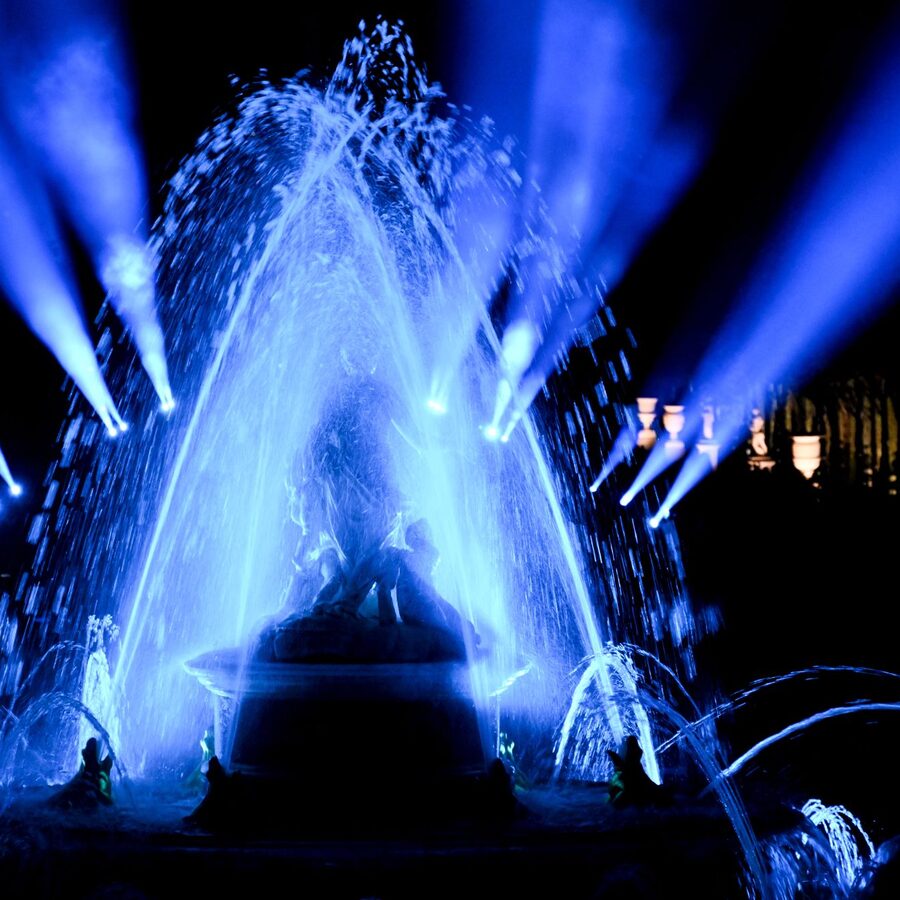 The electro night fountain show at the Château de Versailles